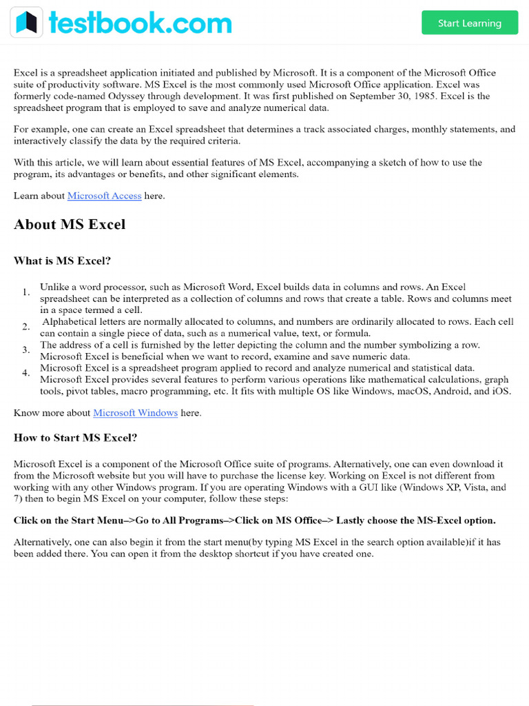 MS Excel Notes - Introduction, Features, and Advantages | PDF