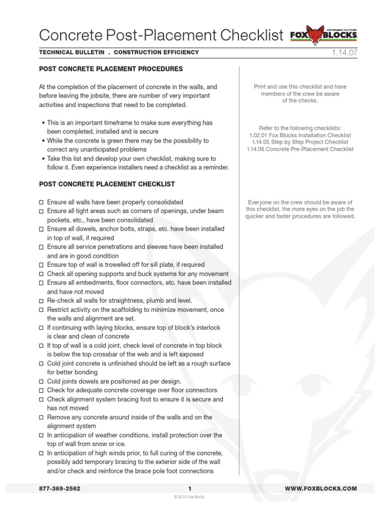 1.14.07 Concrete Post Placement Checklist 2 | PDF | Concrete | Computers