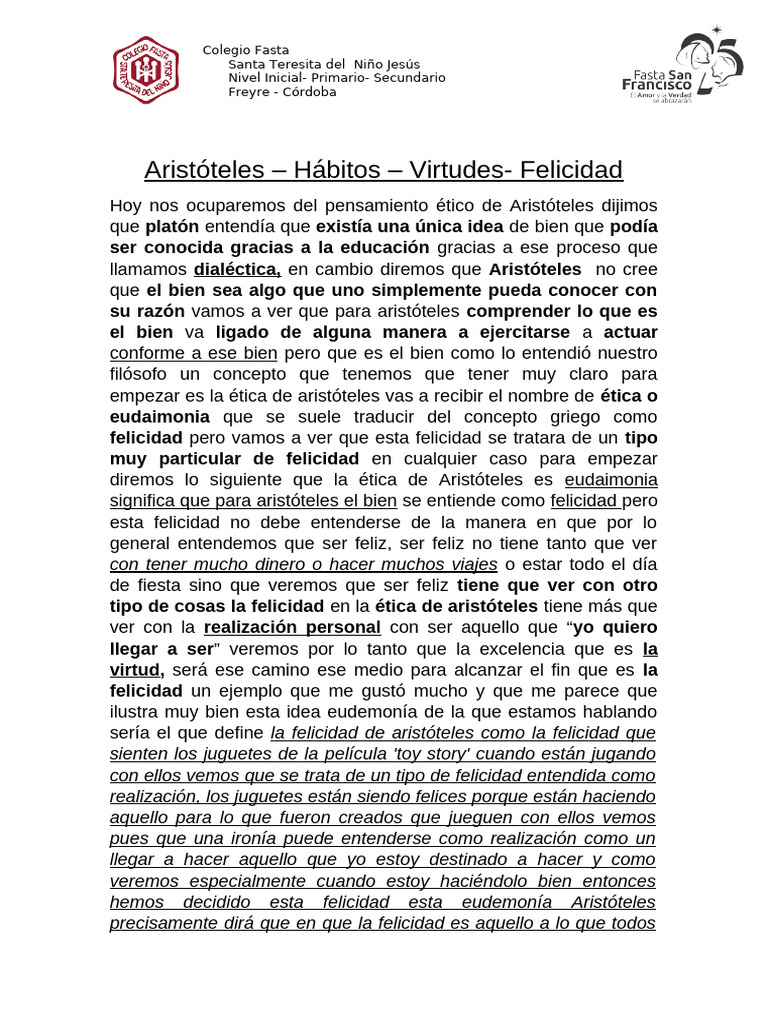 Aristóteles - Hábitos - Virtud | PDF | Aristóteles | Felicidad