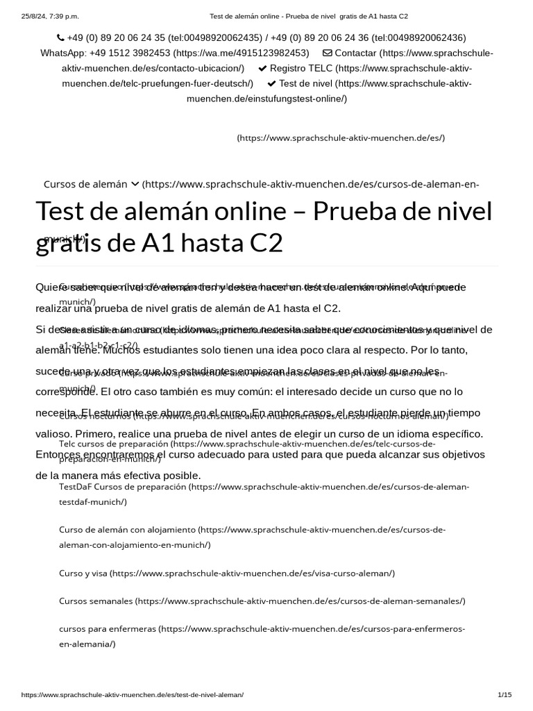 Test de Alemán Online - Prueba de Nivel Gratis de A1 Hasta C2 | PDF