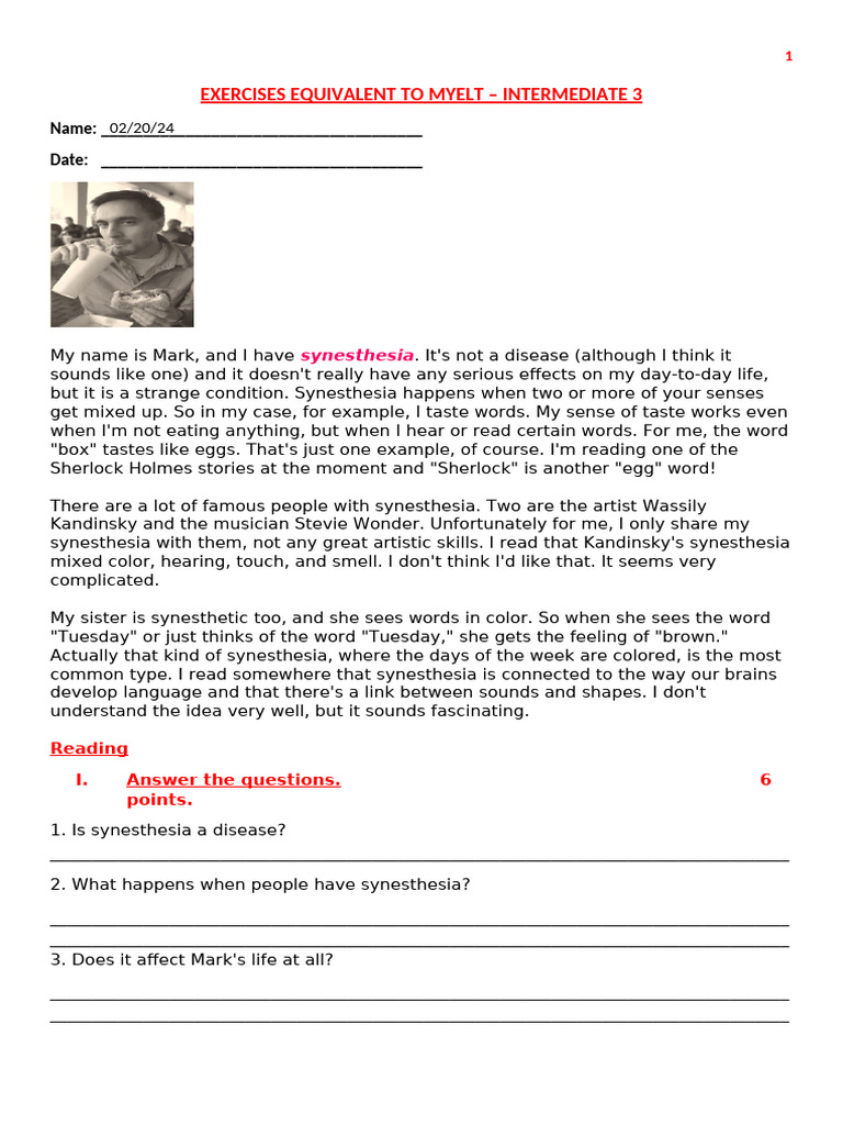 Exercises that equivalent to MyElt - INTERMEDIATE 3. | PDF