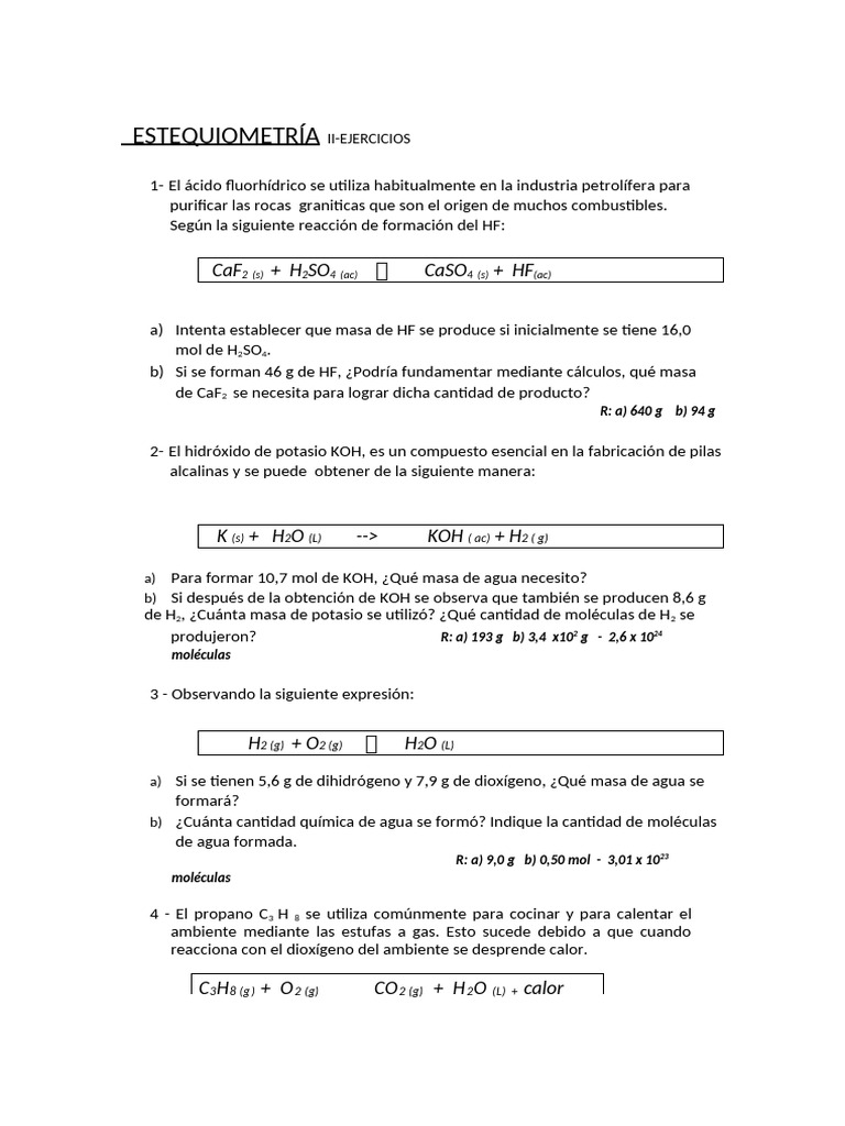 Ejercicios de Estequiometria 2023-20. | PDF