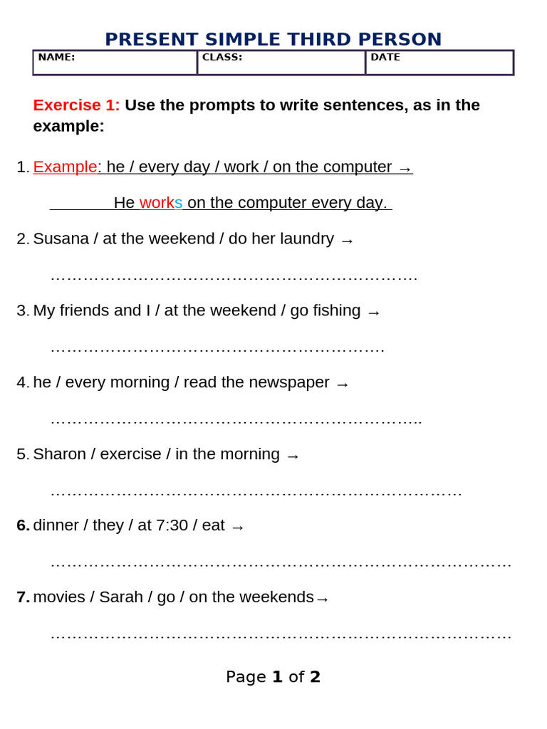 A1 Ws 1a Simple Present Pdf