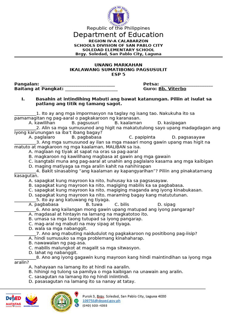 Q1-ESP 5 - 2nd ST | PDF