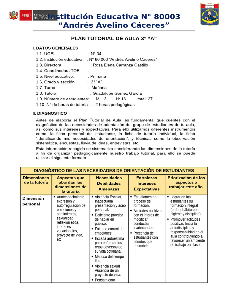2° PLAN TUTORIAL DE AULA | PDF