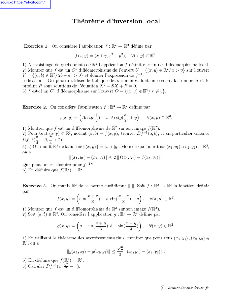 Exercices Calcul Differentiel 3 | PDF