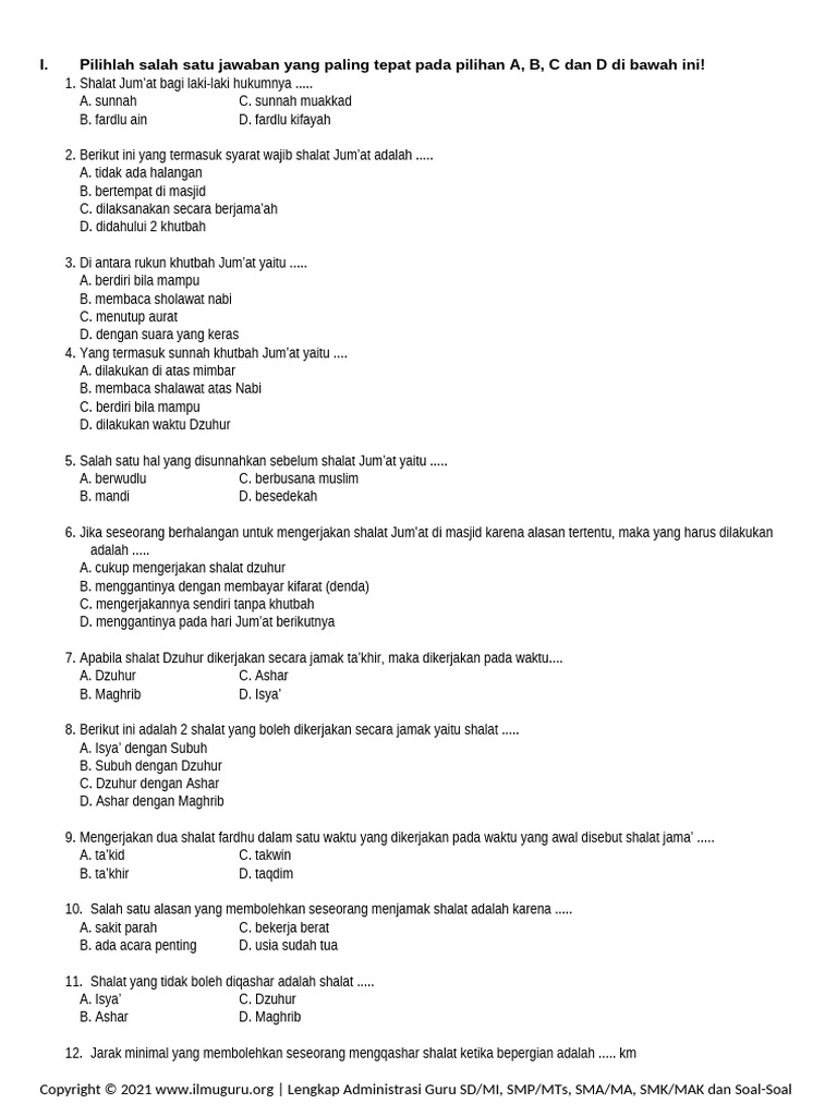 Soal PAT II Fikih Kelas VII 2024 | PDF