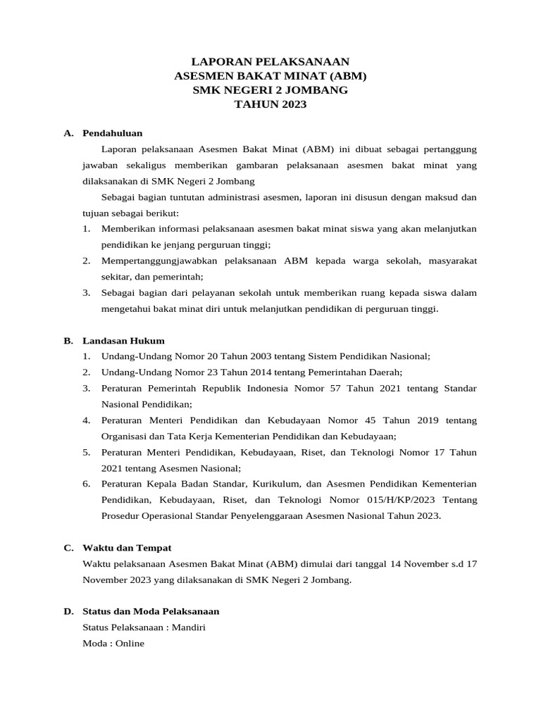 Laporan Pelaksanaan ABM 2023 | PDF