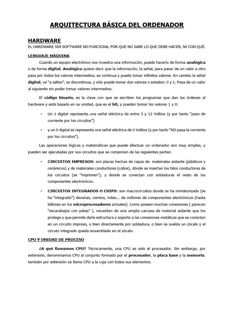 ArquitecturaBasica Del Computador | PDF