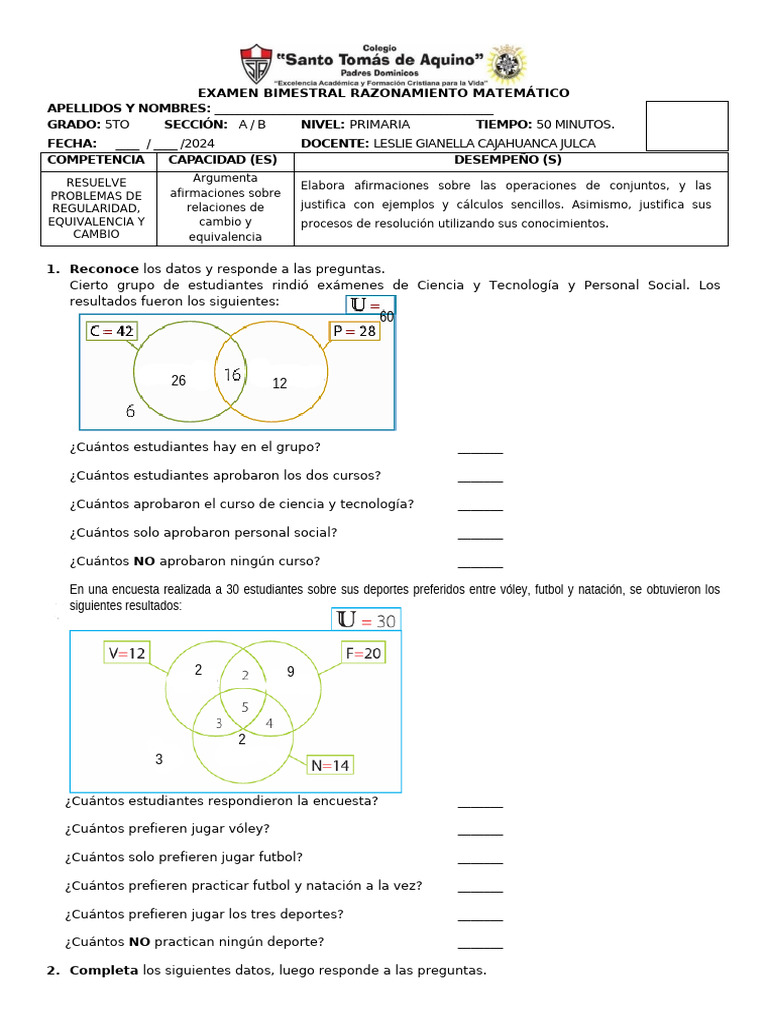 Examen Bimestral RM 5to Iib | PDF