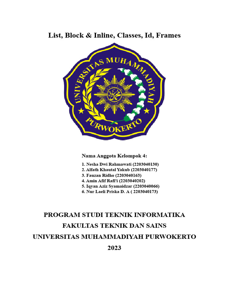 Kelompok 4 List, Block, Line, Id, Classes, Frames | PDF
