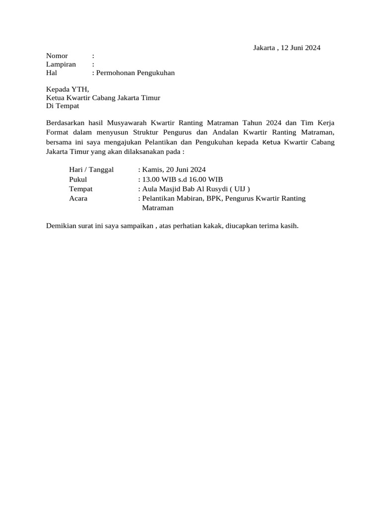 Surat Pengajuan Pengukuhan | PDF