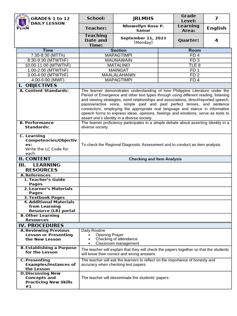 Q1 W2 Day1 item-analysis-RDA | PDF | Learning | Teachers