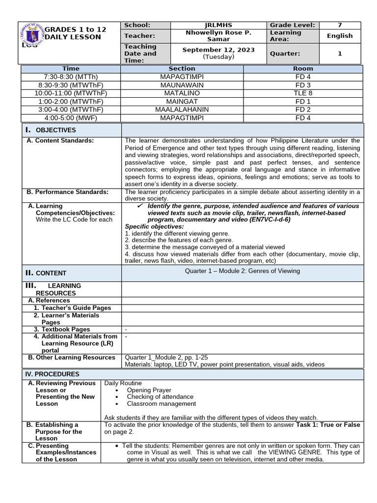 Q1 Module 2 Day 2 | PDF | Learning | Genre