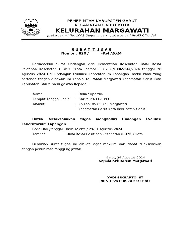 Surat Tugas Didin Supardin | PDF Surat Tugas Didin Supardin | PDF