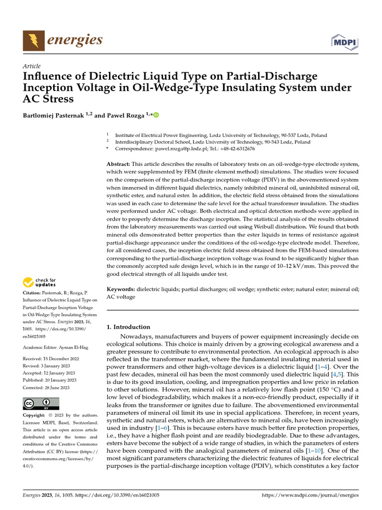 Influence of Dielectric Liquid Type On Partial-Discharge Inception ...