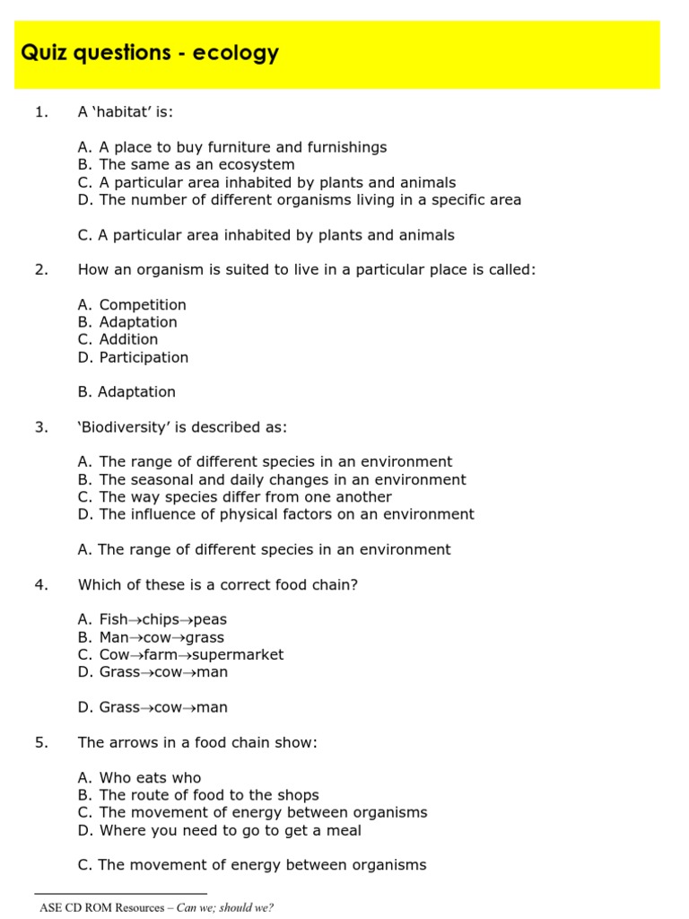 Ecology Quiz | PDF | Pesticide | Habitat