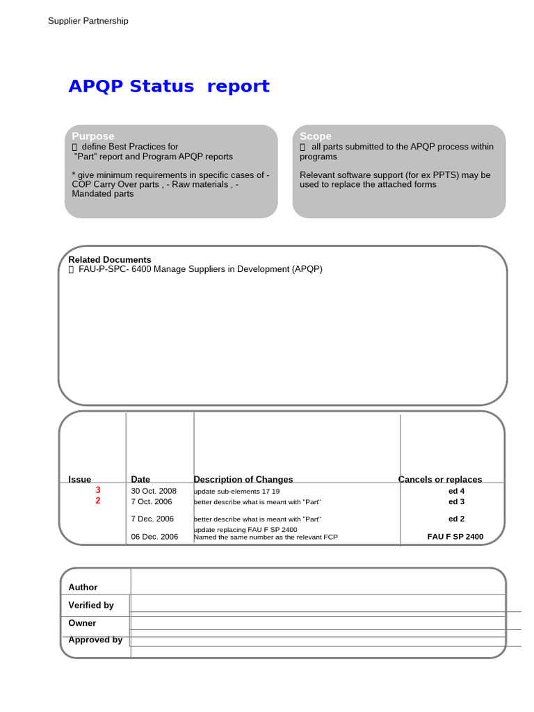APQP Status+report | PDF