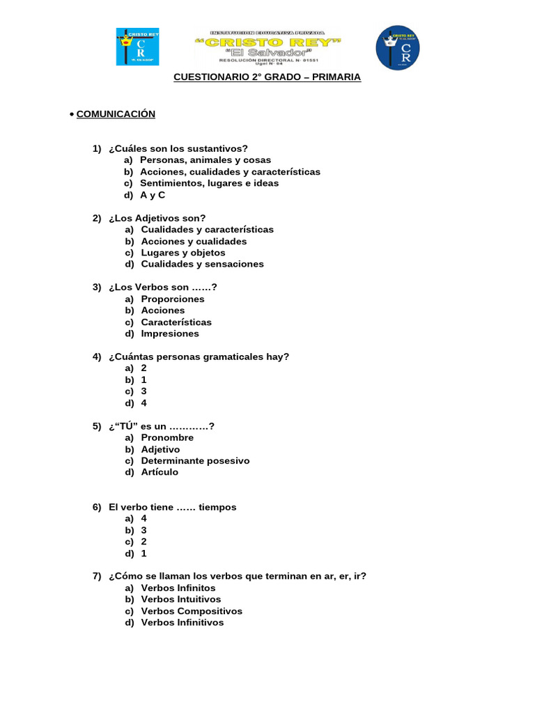 Cuestionario 2 Grado | PDF