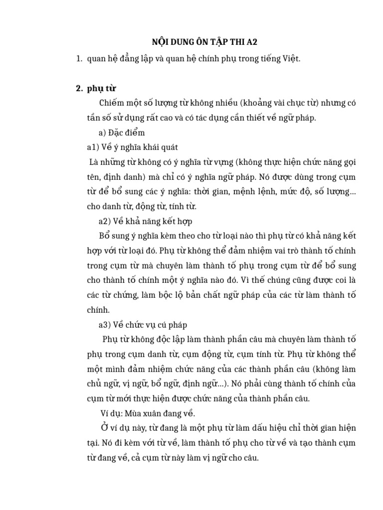 Nội Dung Ôn Tập Thi a2-k47 | PDF