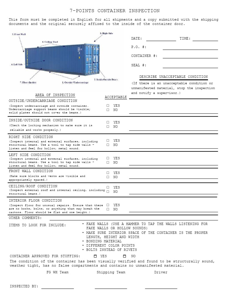 Container Inspection Form | PDF