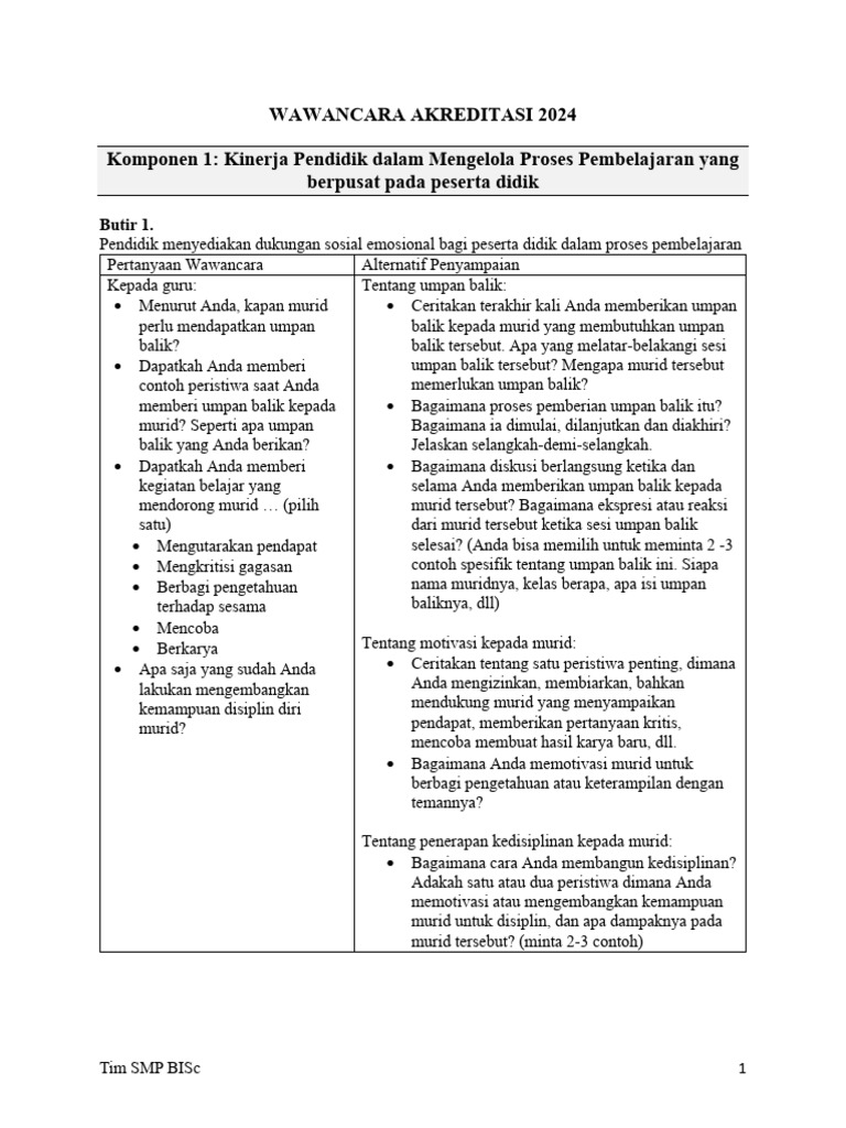 Instrumen Wawancara Akreditasi 2024 Asesor | PDF