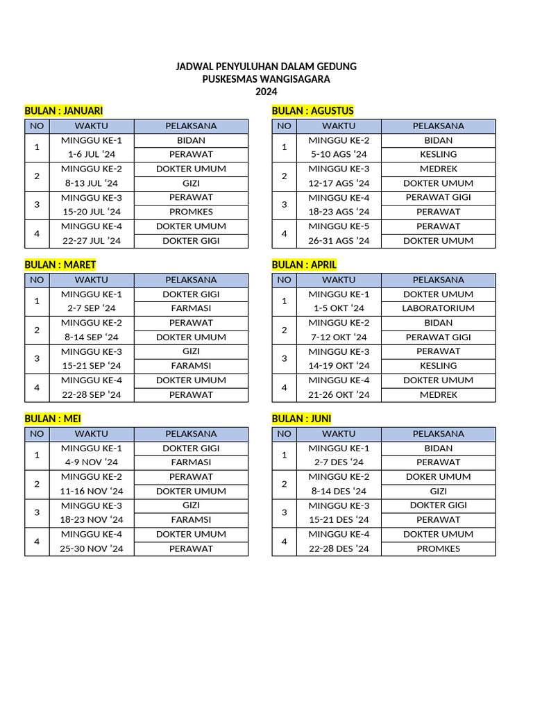 Jadwal Penyuluhan Dalam Gedung | PDF