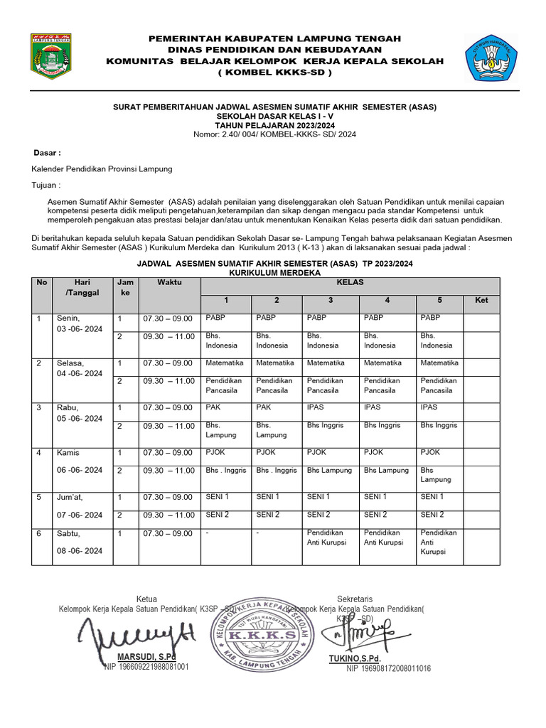 Jadwal Semester Genap TP 2023.2024 | PDF