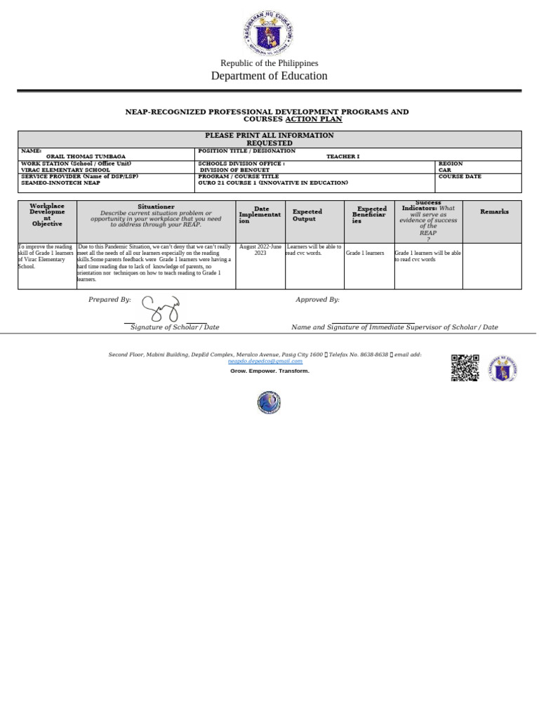 Enclosure K Scholars Action Plan | PDF