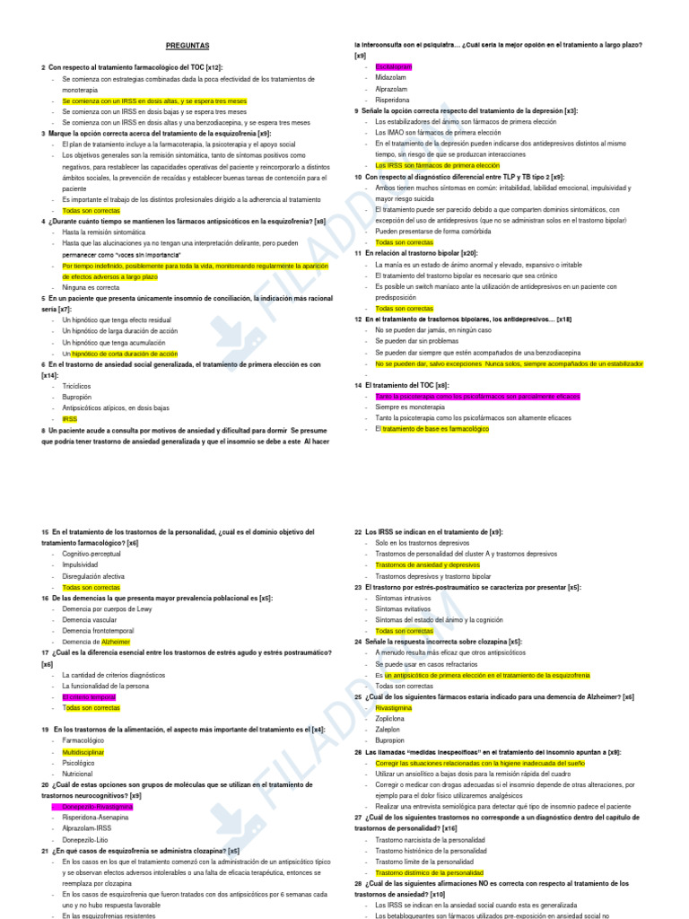PRACTICAR Compilado Modelos de 2 Parcial Psicofarmacologia 2022-1 | PDF ...