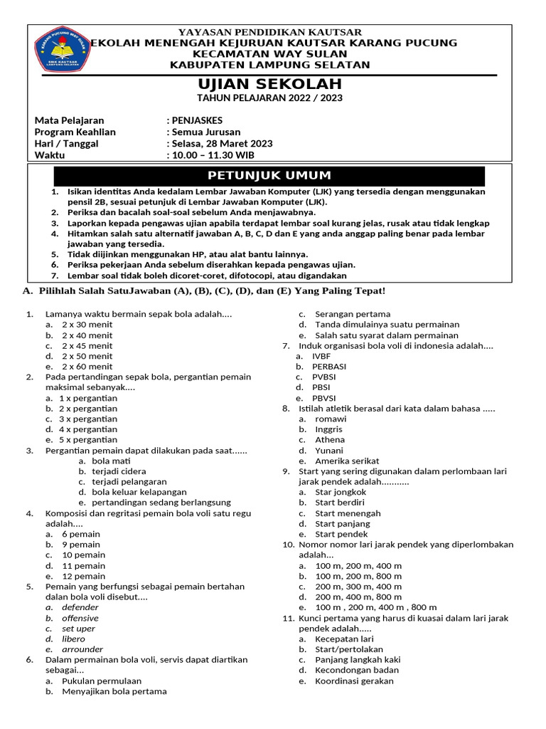 Kop Us Soal Penjas 2023 | PDF