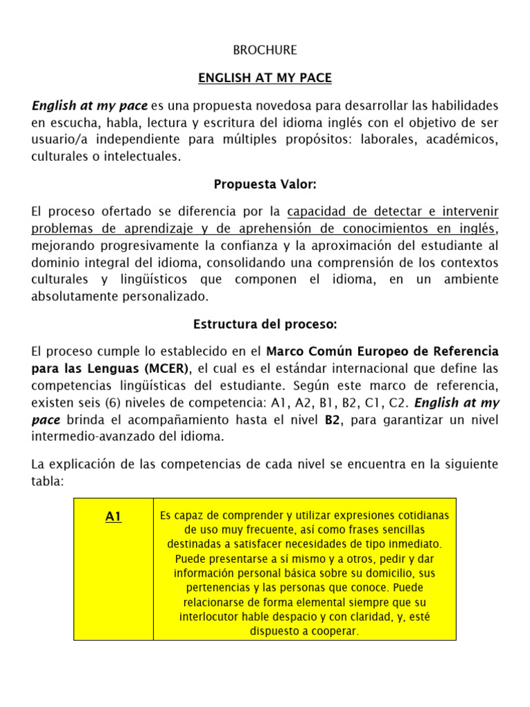 Brochure English at My Pace Currently | PDF
