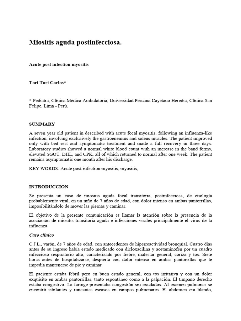 Miositis Aguda Post Infecciosaa | PDF