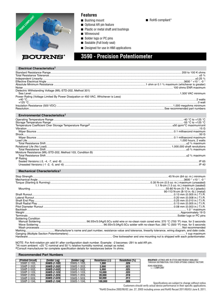 Bourns 3590S 2 103L Datasheet | PDF
