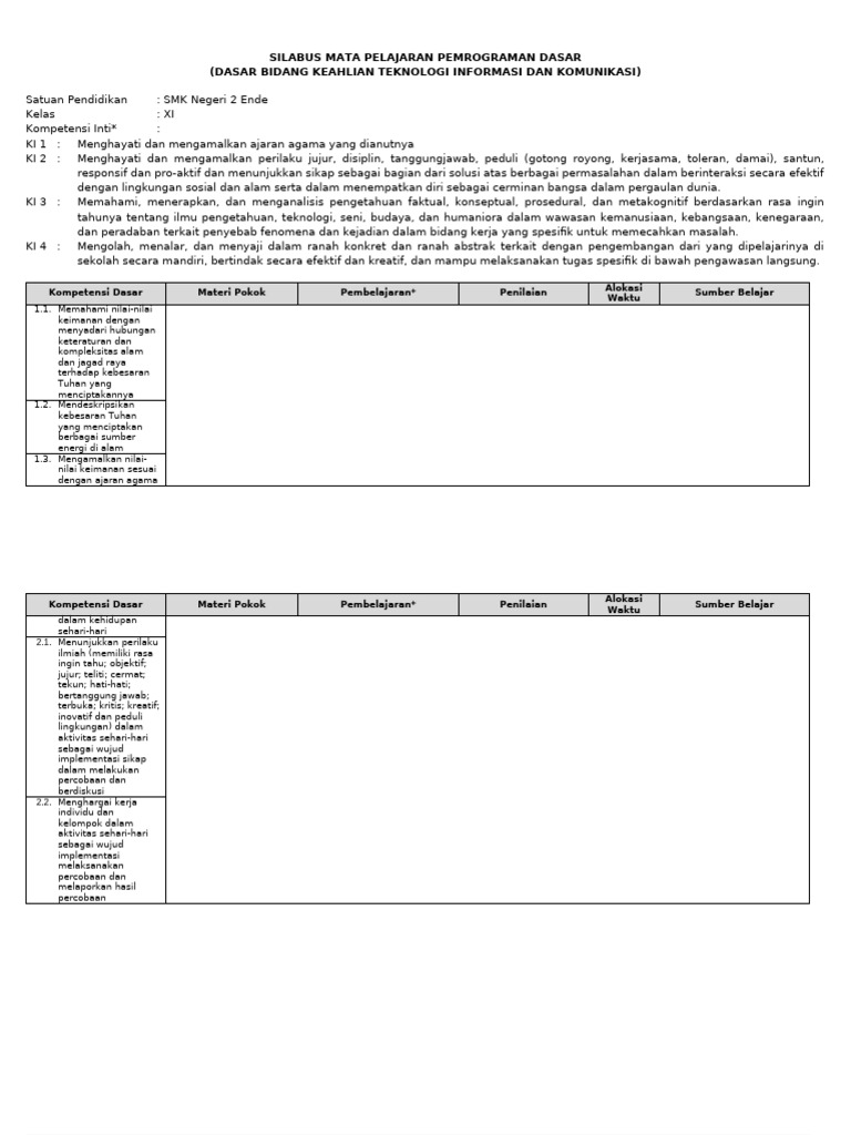 11.TIK C1 SILB XI PemrogramanDasar | PDF