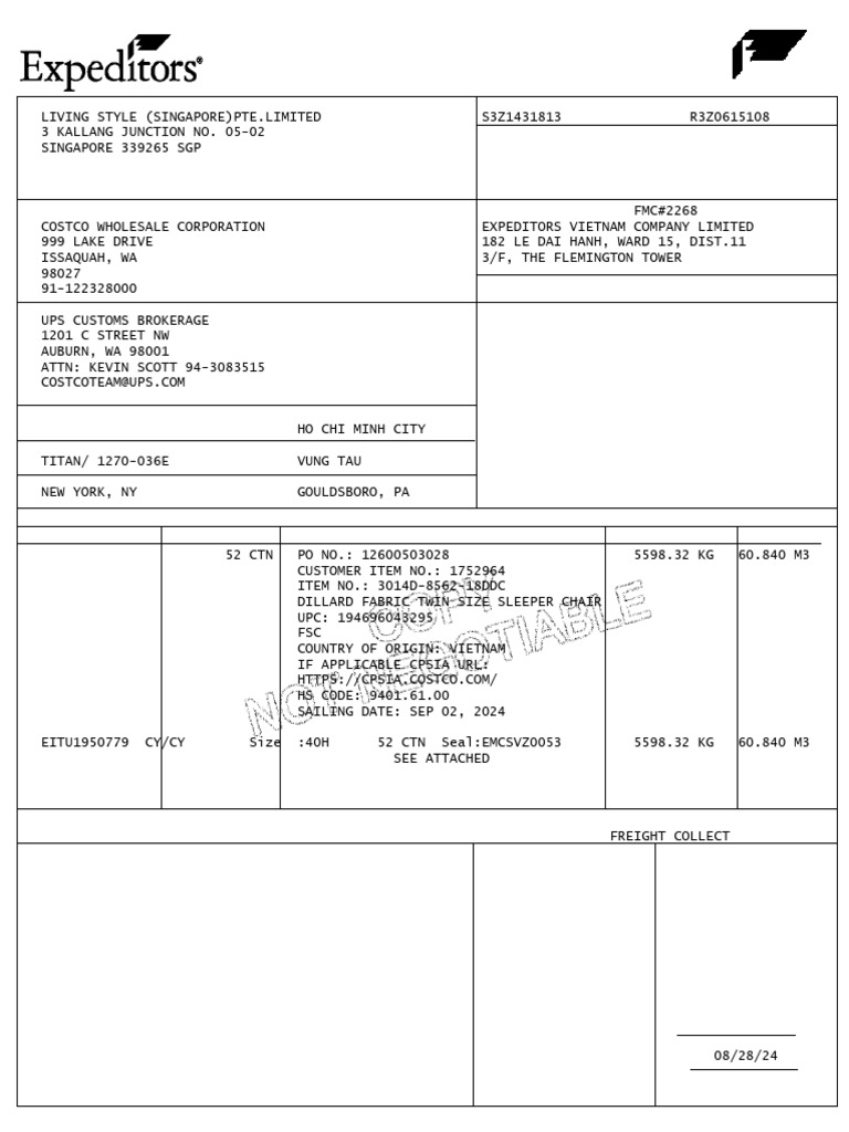 R3Z0615108 FCR Forwarder Cargo Receipt - Draft | PDF | Cargo | Bill Of ...