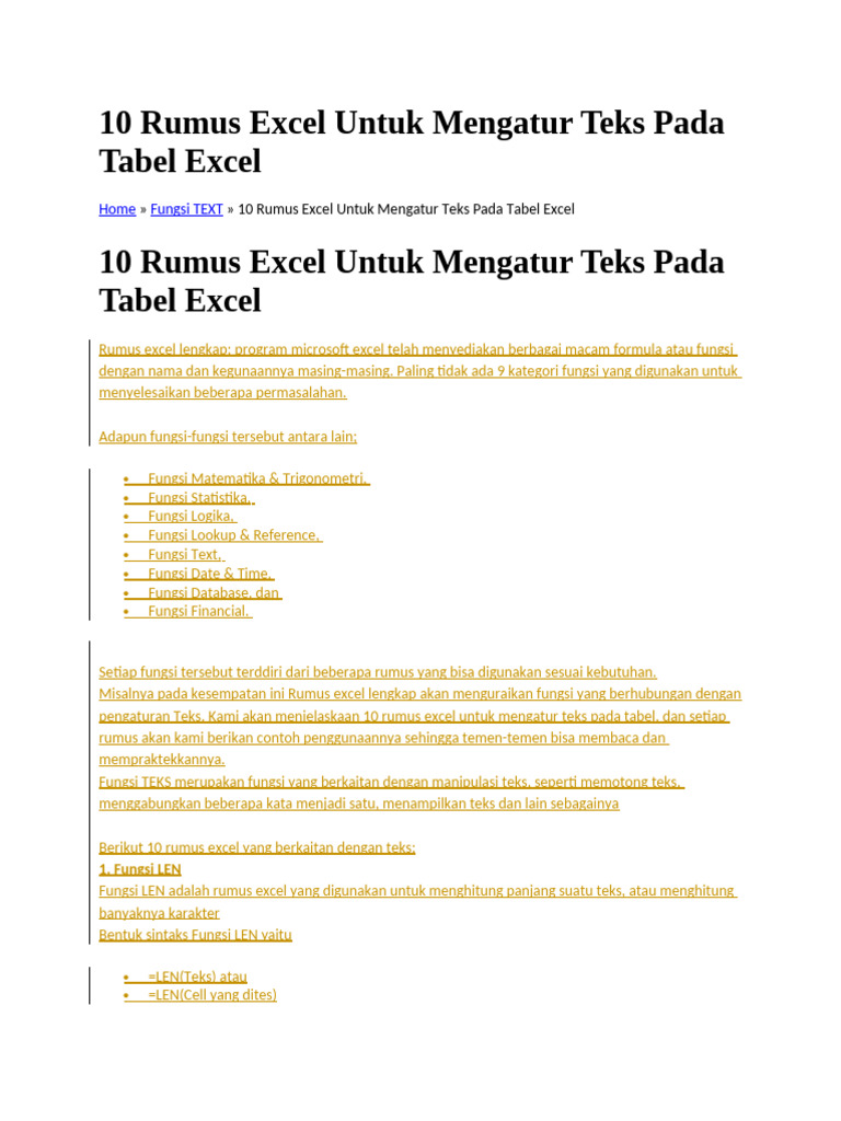 10 Rumus Excel Untuk Mengatur Teks Pada Tabel Excel | PDF