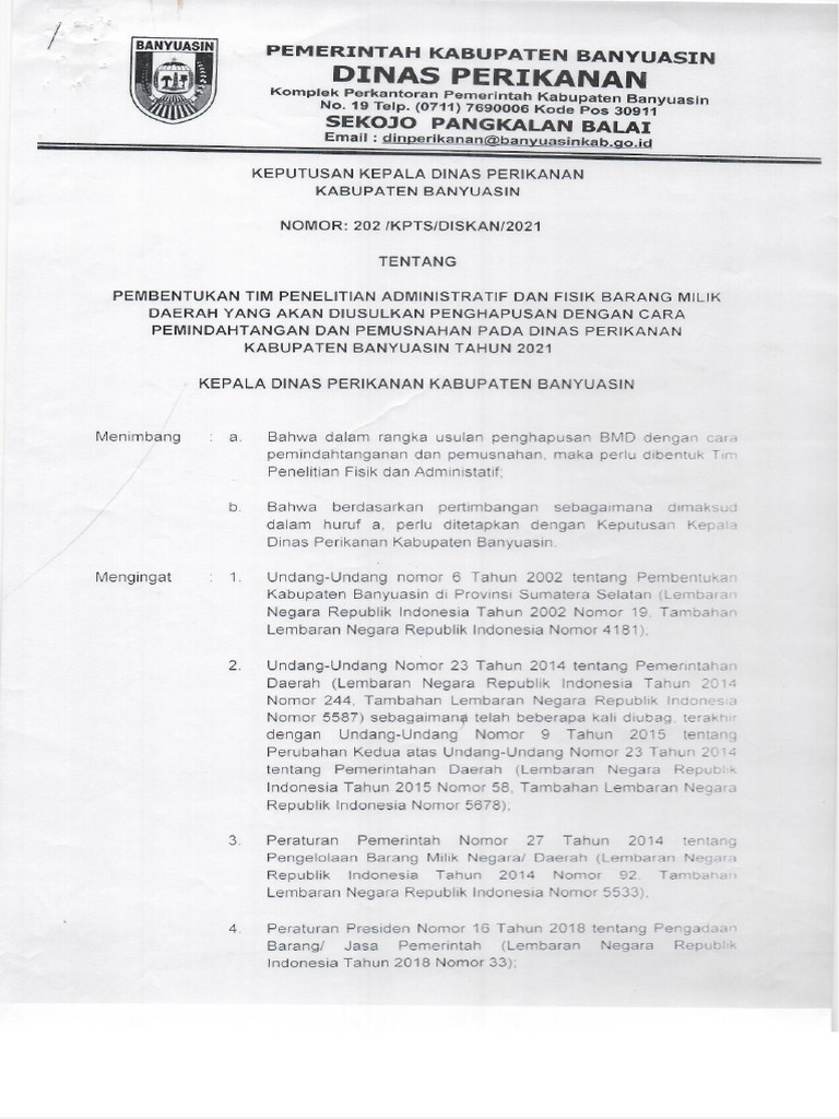 SK Tim Peneliti Adm Dan Fisik | PDF