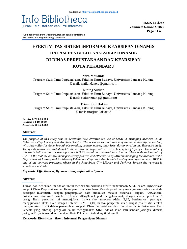 Sefri, 1 Efektivitas Sistem Informasi Kearsipan Dinamis | PDF