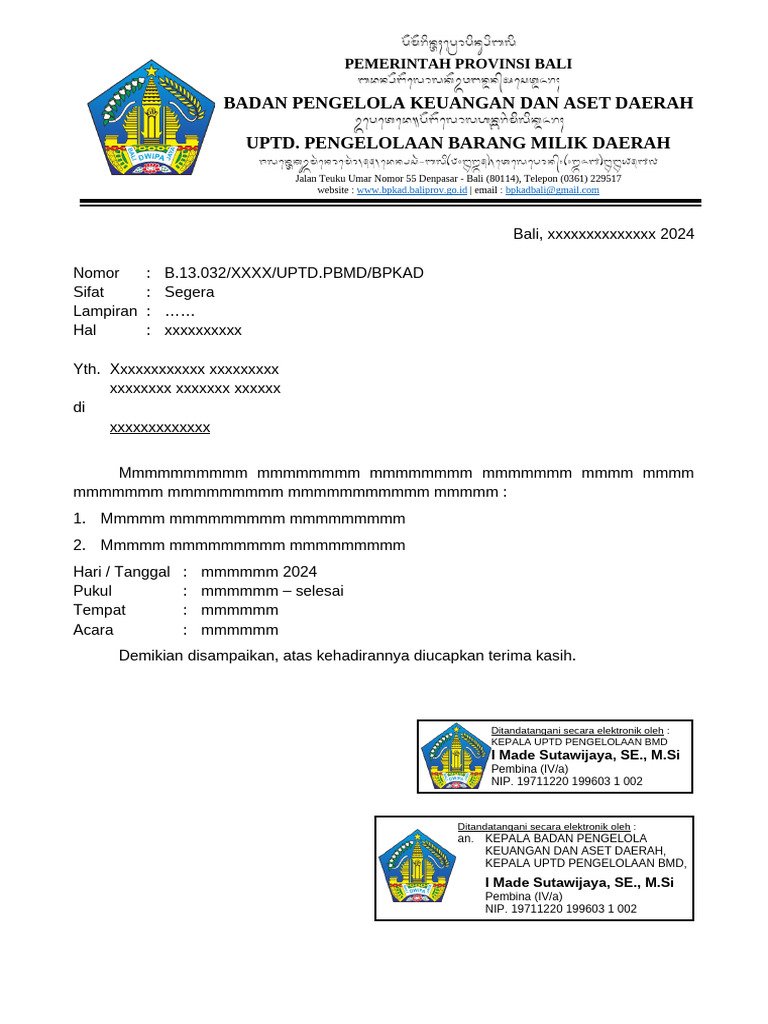 KOP Surat Warna UPTD PBMD New Pergub 59 TH 2023 | PDF