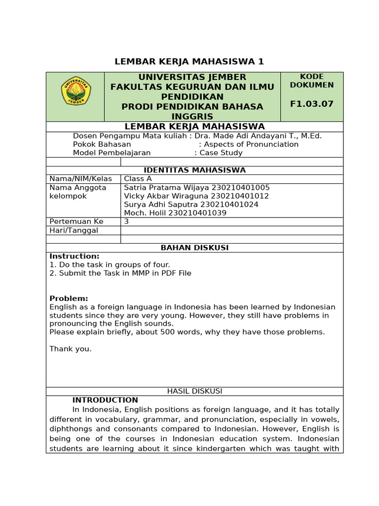 LKM 1 - English Phonology and Phonetics | PDF