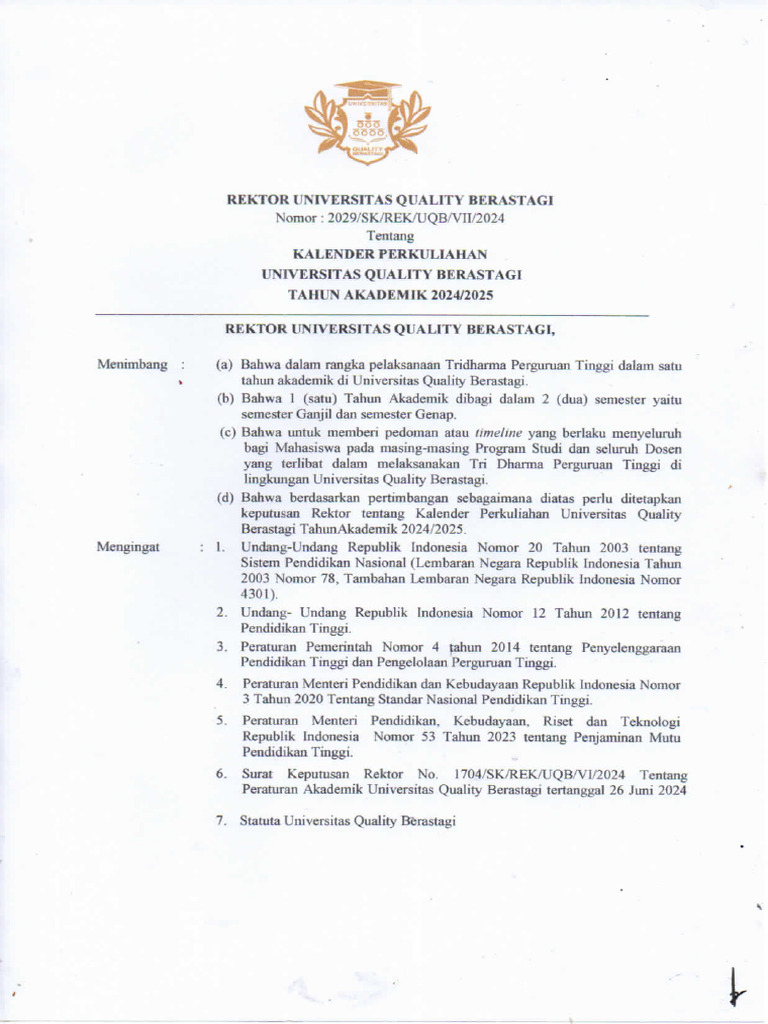 2029 Kalender Perkuliahan Uqb Ta 2024 2025 Fix | PDF