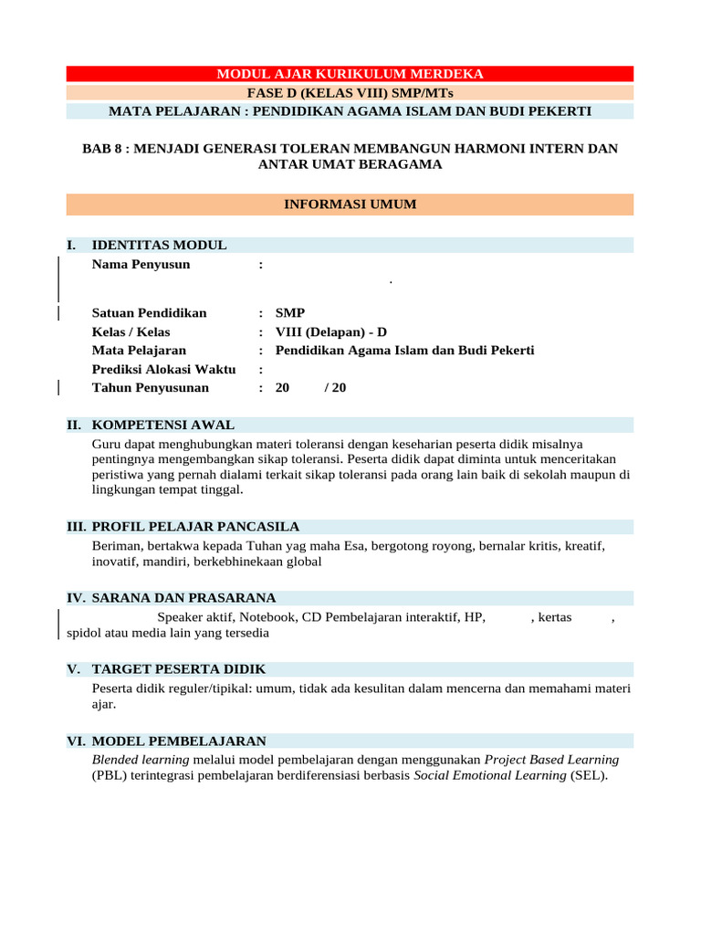 Modul PAI 8 Bab 8 | PDF
