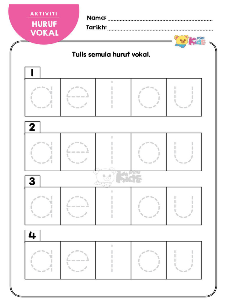 Worksheet Huruf Vokal | PDF