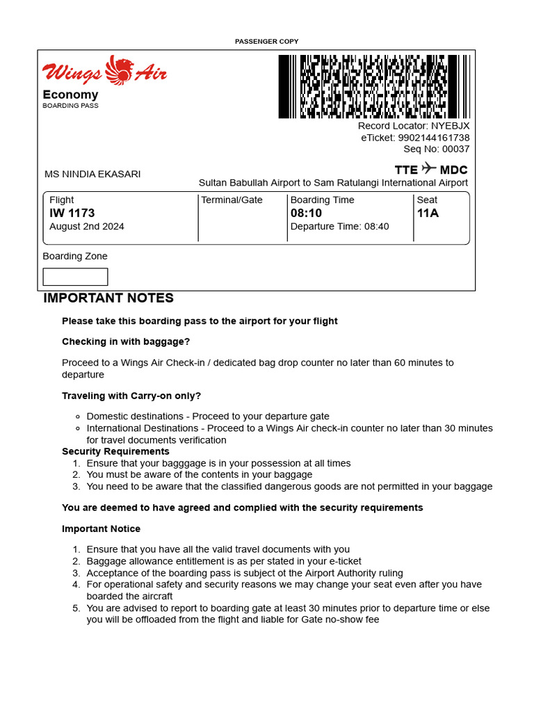 Confirmation | Check-in | PDF