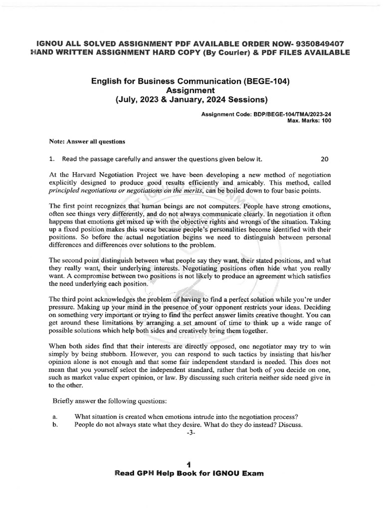 BEGE 104 English July 2023 January 2024 | PDF