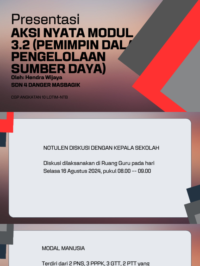 Aksi Nyata Modul 3.2 (Pemimpin Dalam Pengelolaan Sumber Daya) | PDF