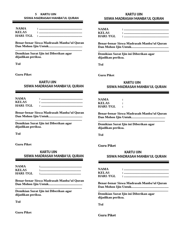 Kartu Ijin Siswa | PDF