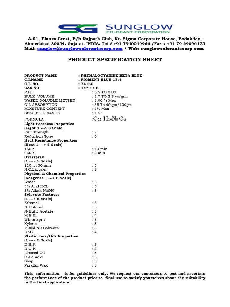 Pigment Beta Blue 15.4 | PDF