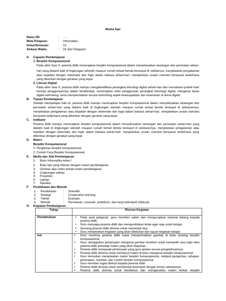 Modul Ajar Informatika 1 Bab 1 | PDF